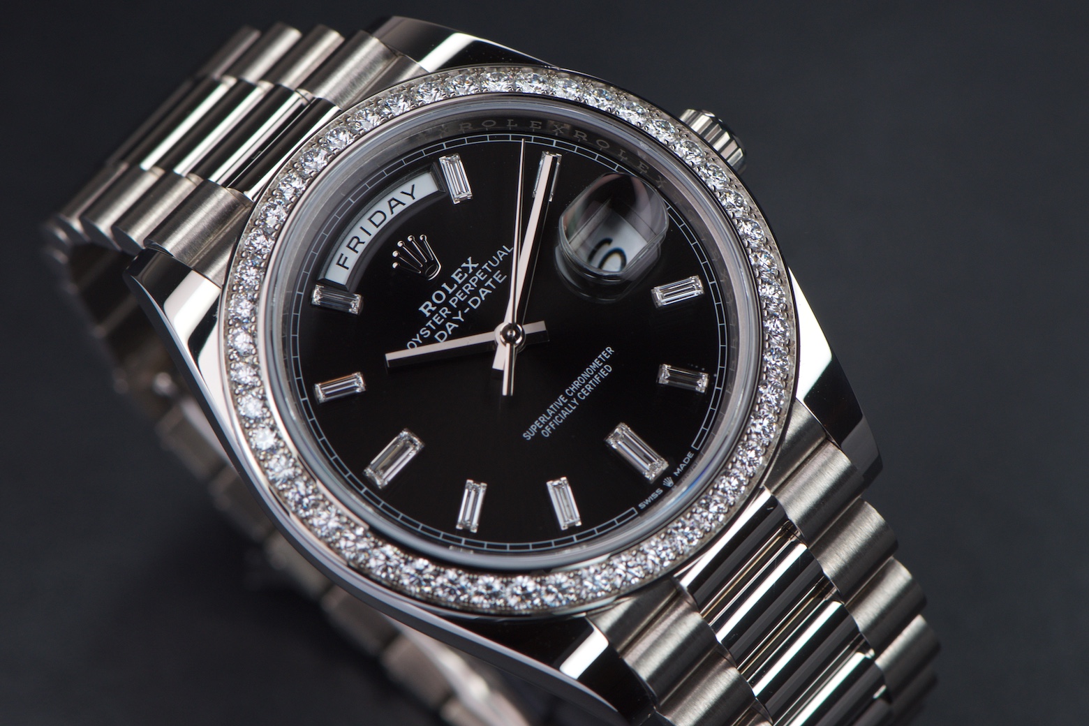 Rolex: Rolex Day Date 18K White Gold Diamond Bezel 40mm Ref 228349RBR